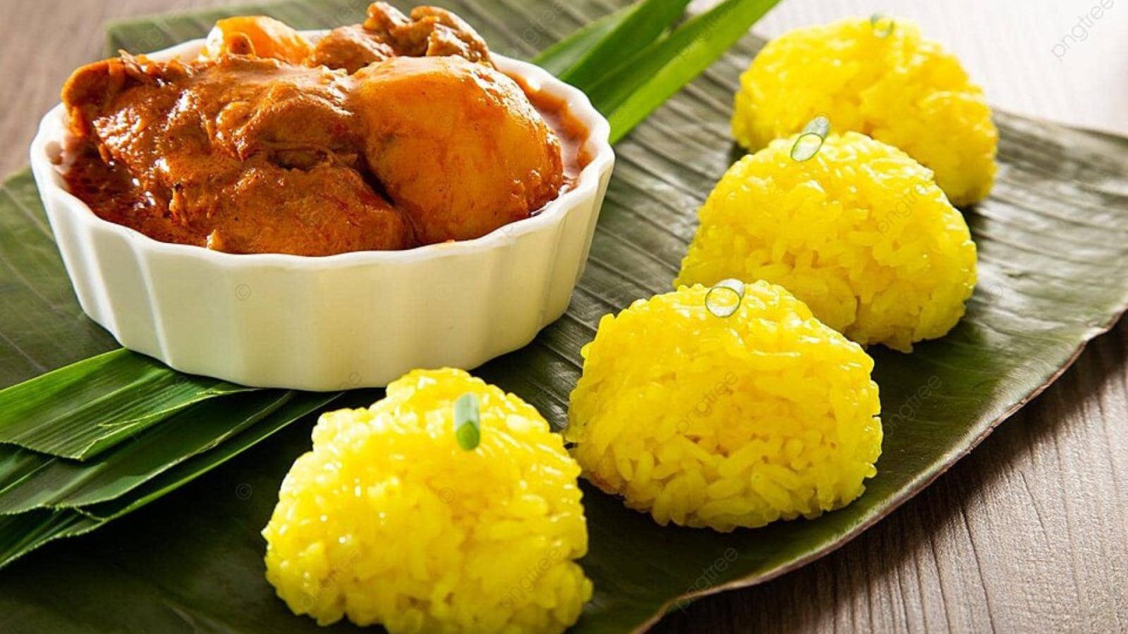Pulut kuning bersama kari ayam, resipi mudah untuk dikongsi bersama