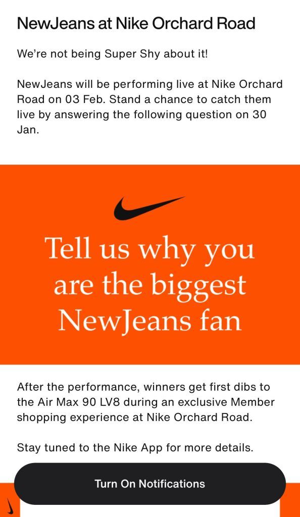 NewJeans to perform live in Singapore at Nike Orchard on 3 February