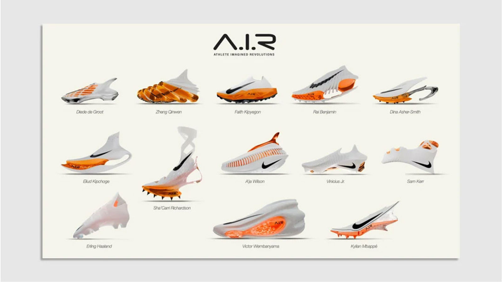 Nike unveils AI-generated "A.I.R." footwear concepts for 13 brand athletes