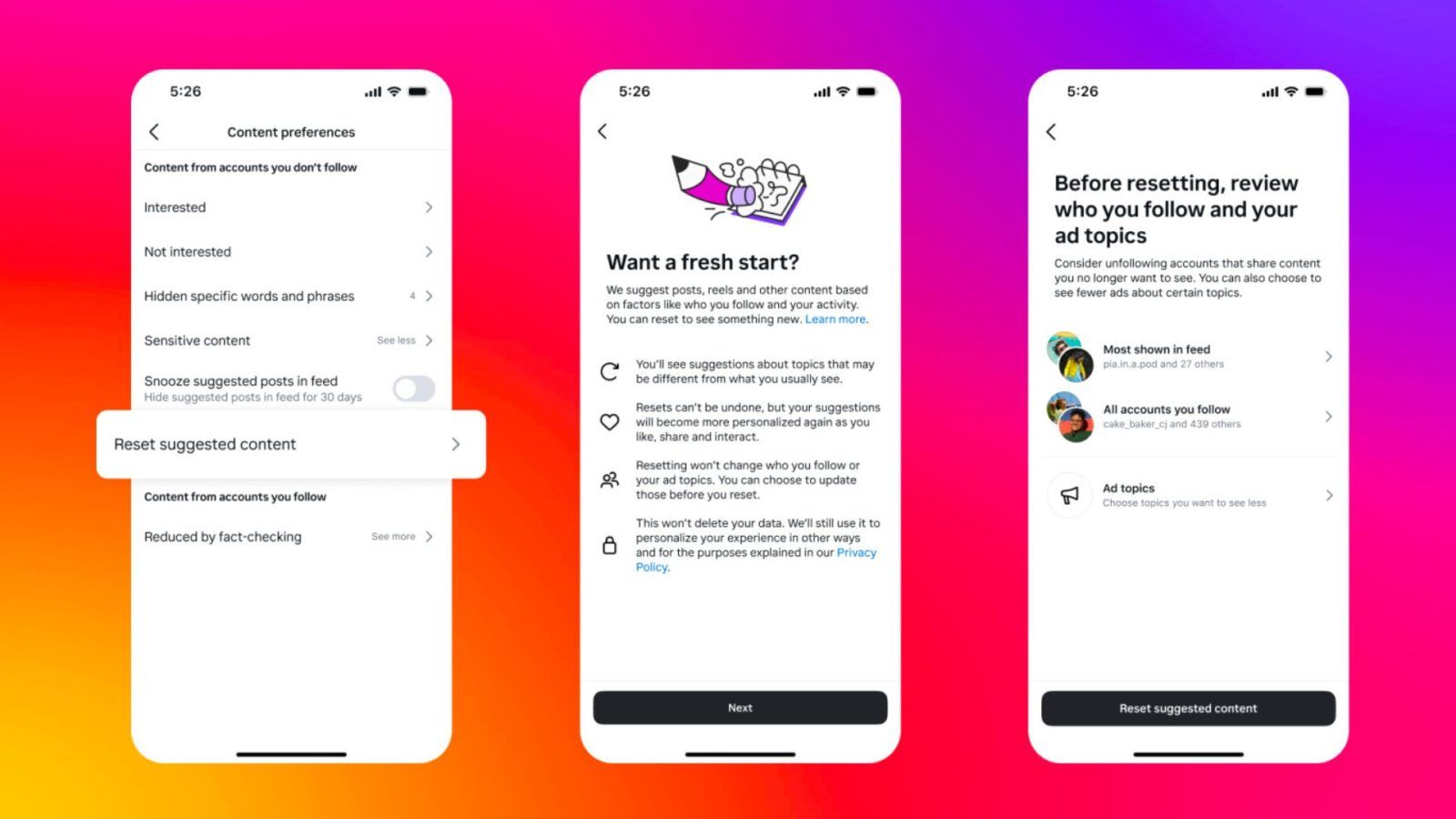 All about the new Instagram algorithm reset feature