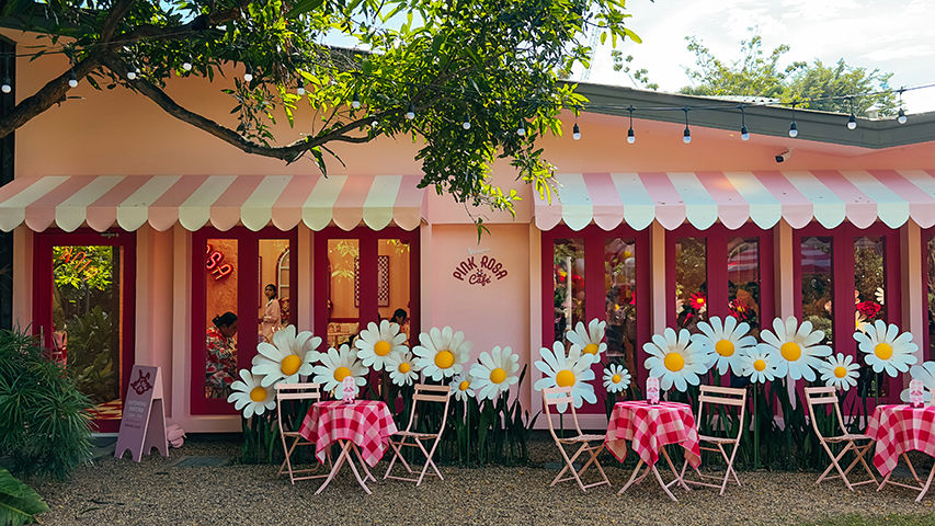 Vespa's Pink Rosa pop-up cafe brings Phannapast Rainbow Sue to life