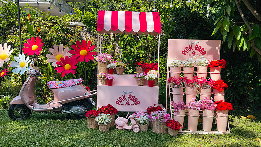 Vespa's Pink Rosa pop-up cafe brings Phannapast Rainbow Sue to life