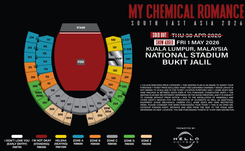 My Chemical Romance in Malaysia: Tickets prices for their second show
