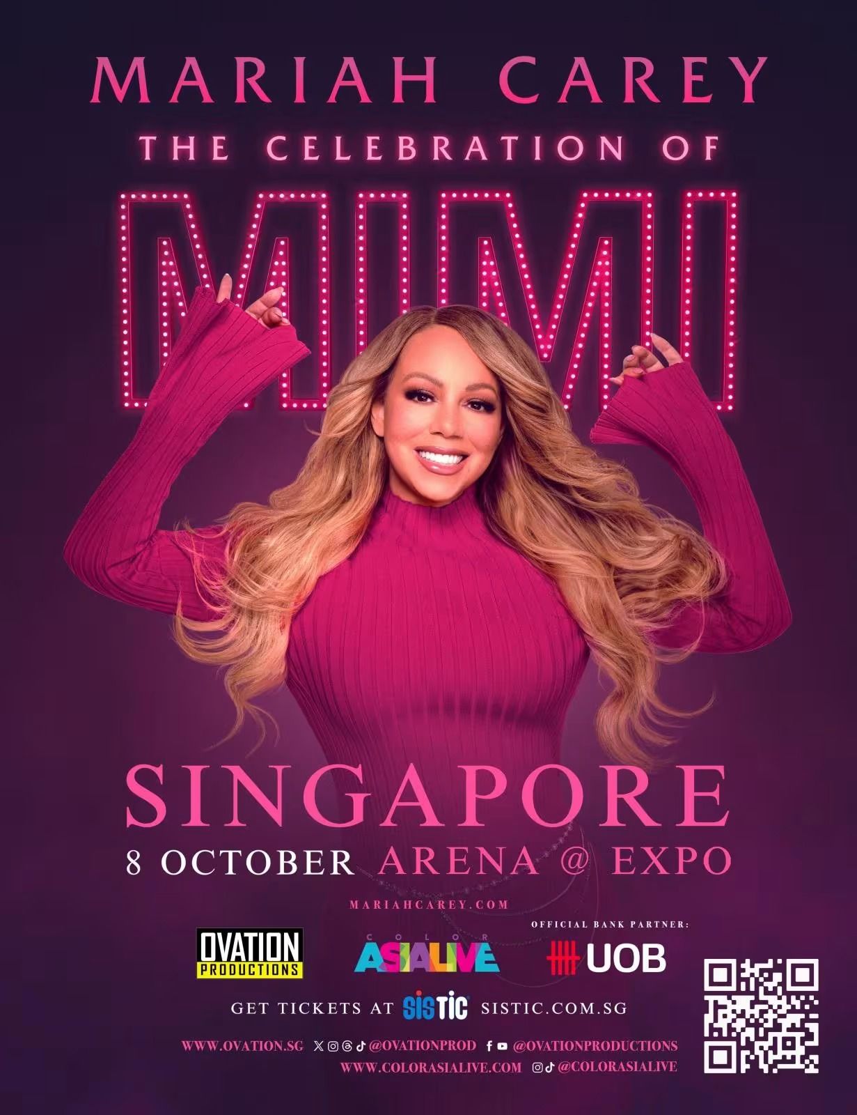 Mariah Carey returns to Singapore for a headline concert in October 2025