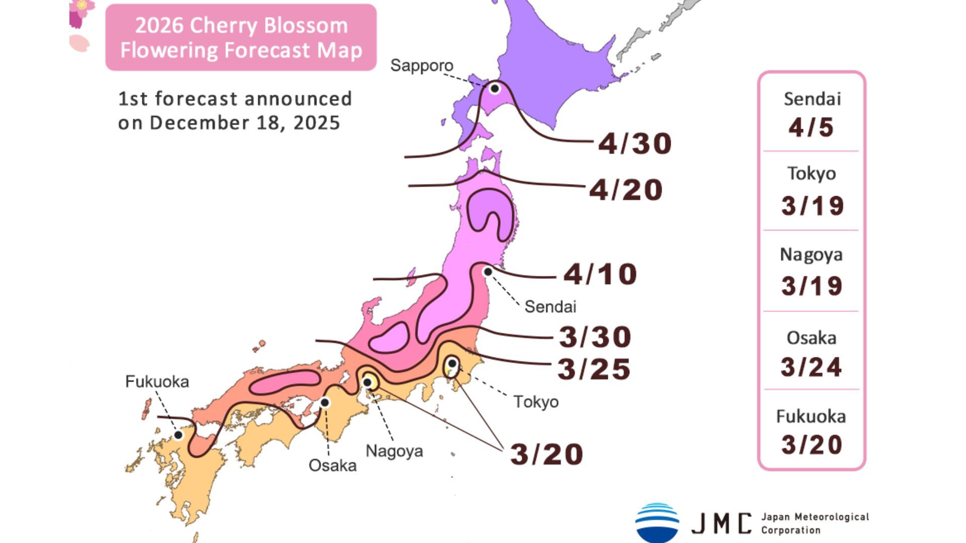 Japan cherry blossom season 2026: Bloom forecast dates | LSA SG