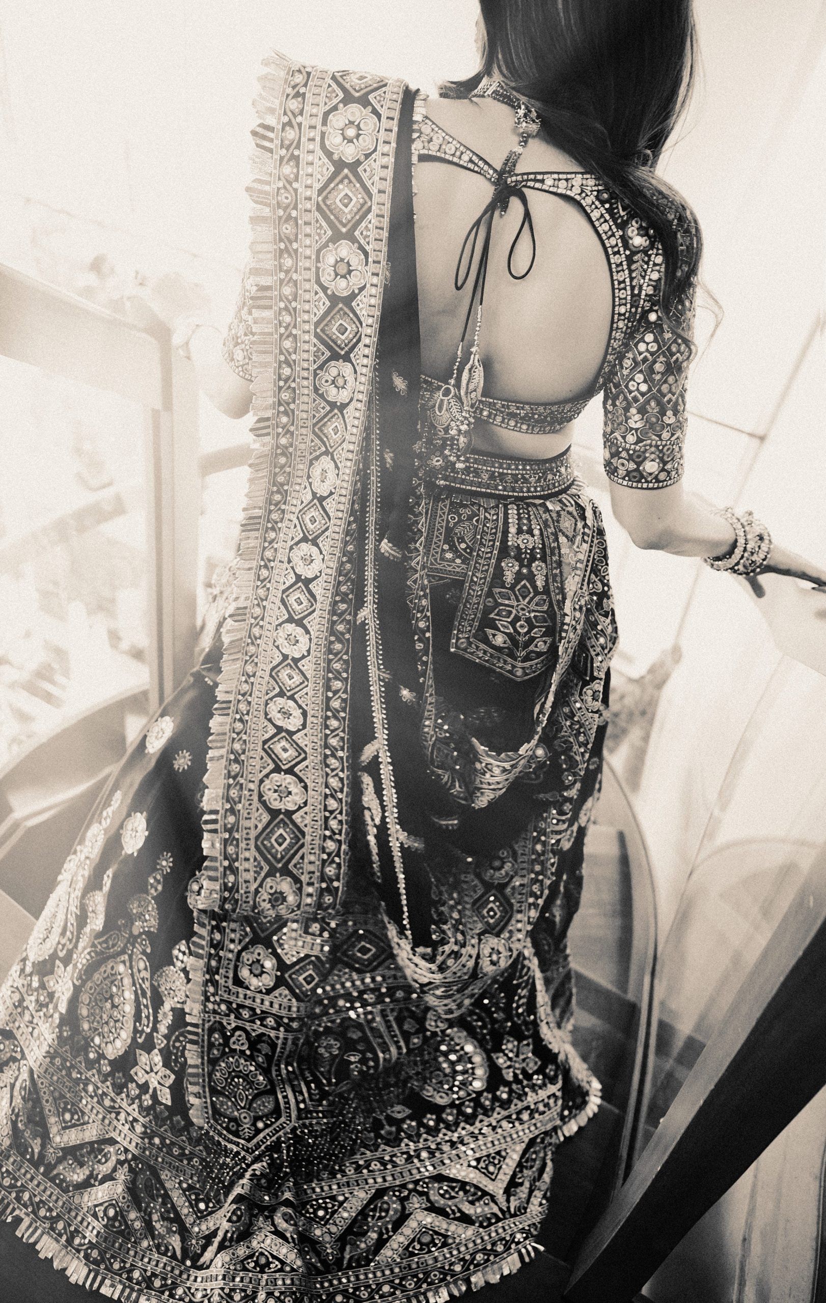 Shloka Mehta Ambani wore AJSK lehenga with Tharad embroidery