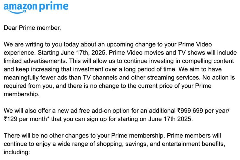 Amazon Prime Video price to go up in India, no more ad-free content